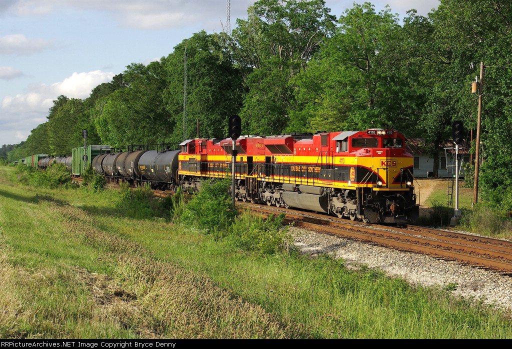 KCS 4101 and 4110 running slow with block signals down due to storm caused power outages